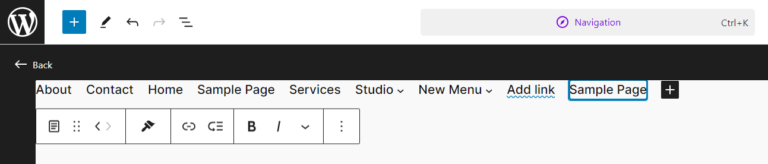 Add new page links using the ‘+’ add block button and enter the name ...