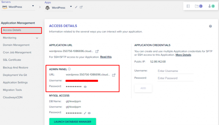 App admin panel