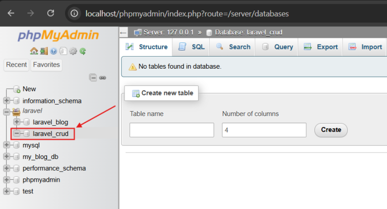 database created for laravel crud project | The Official Cloudways Blog